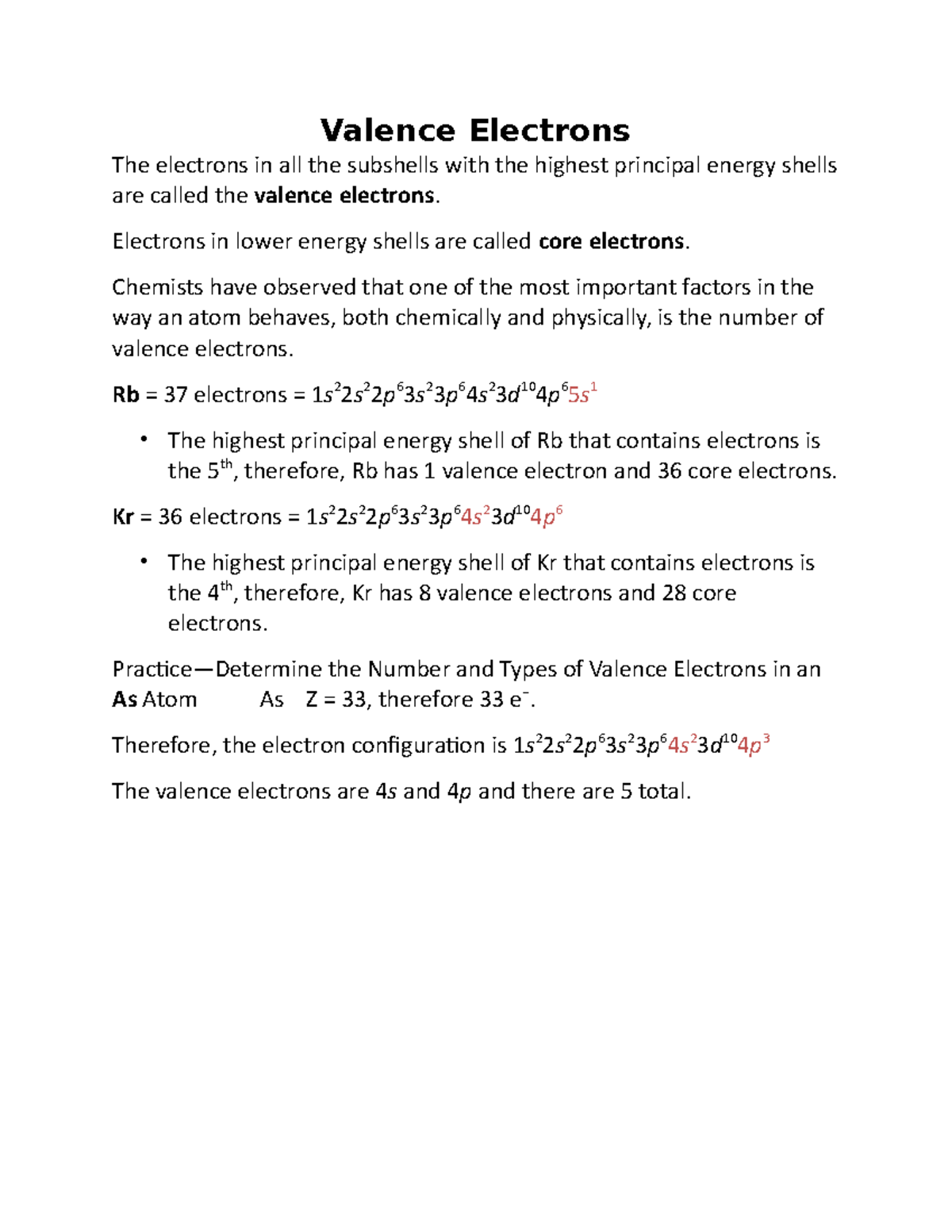 Ch.9-Valence Electrons - Valence Electrons The electrons in all the ...
