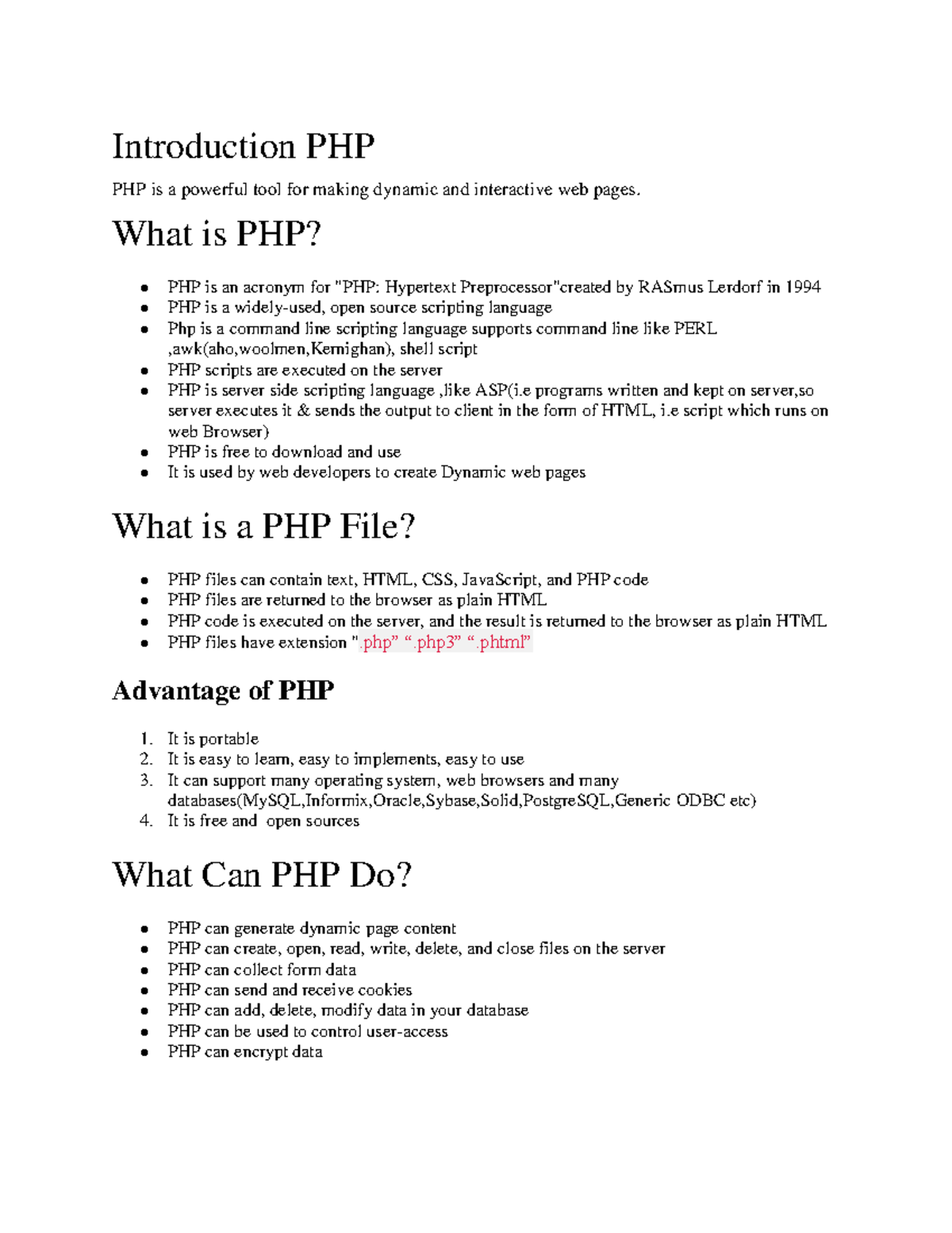 Introduction Php Notes Introduction Php Php Is A Powerful Tool For
