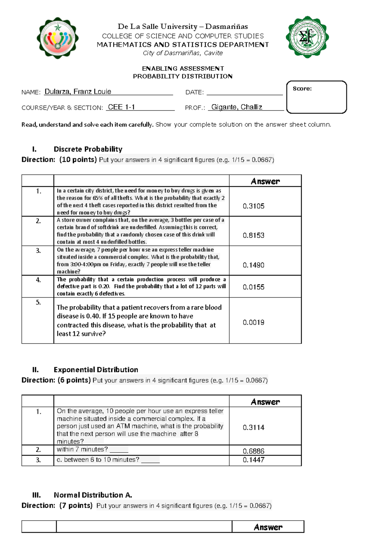 Enabling assessment in Distribution - De La Salle University ...