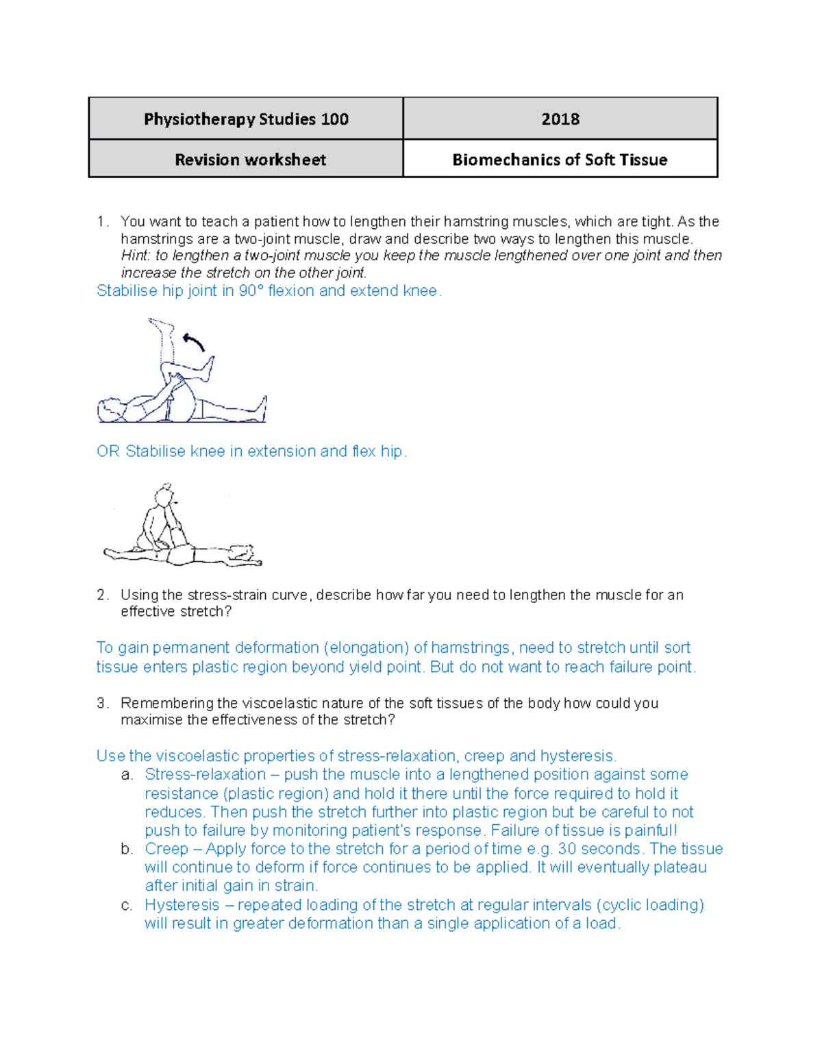 2018 Revision worksheet - Biomechanics of soft tissue Answers ...