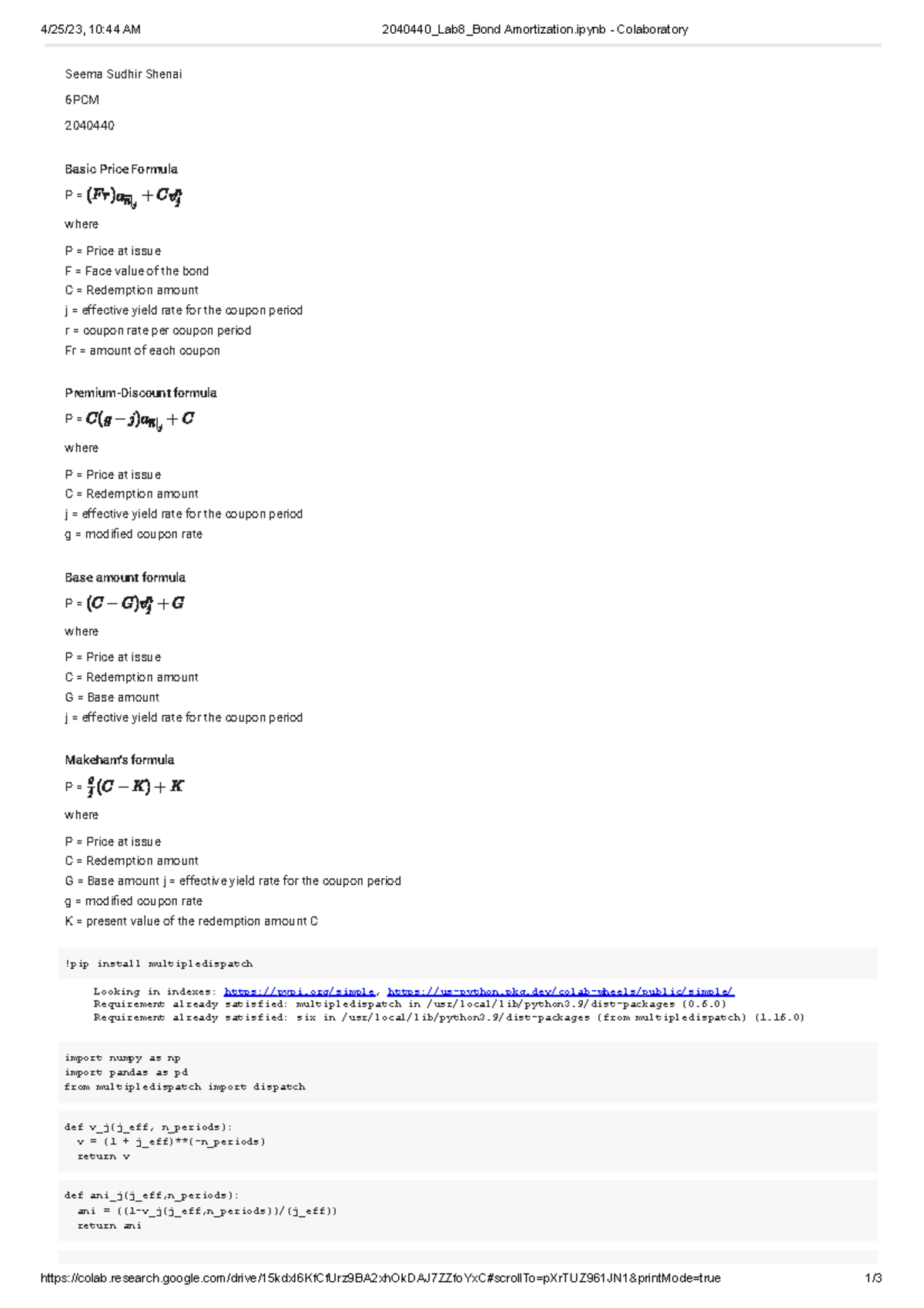 2040440 Lab8 Bond Amortization.ipynb - Colaboratory - 4/25/23, 10:44 AM ...