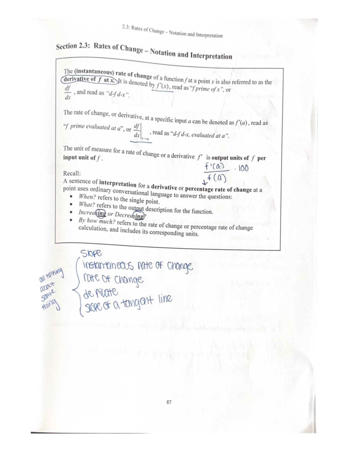 2.3 Rates of Change - Notation and Interpretation - rate of change of a ...