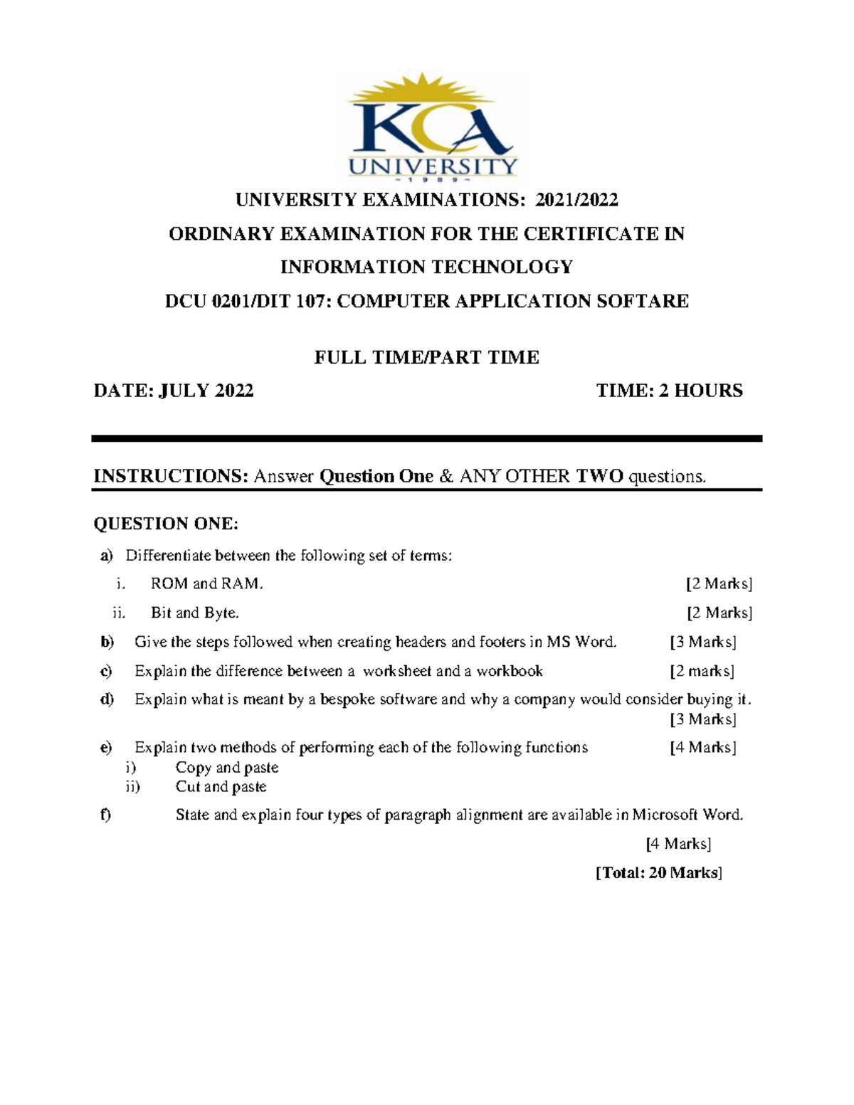 Dcu 201 dit 0107 computer application software 2 - UNIVERSITY ...