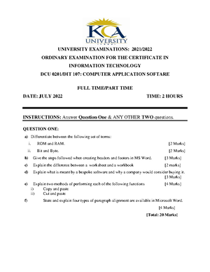 DIT 108 - Computer Organisation AND Architecture KCA Past Paper - KNEC ...
