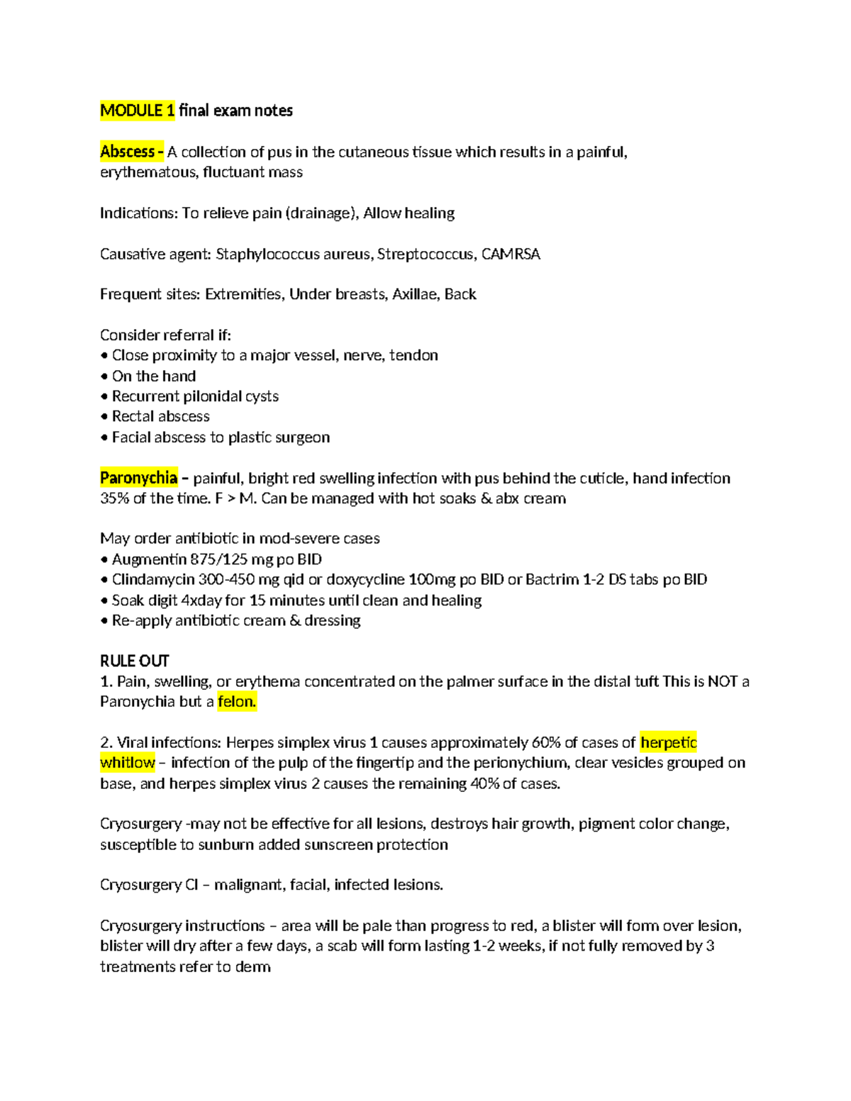 Cm1 final exam notes to study - MODULE 1 final exam notes Abscess - A ...