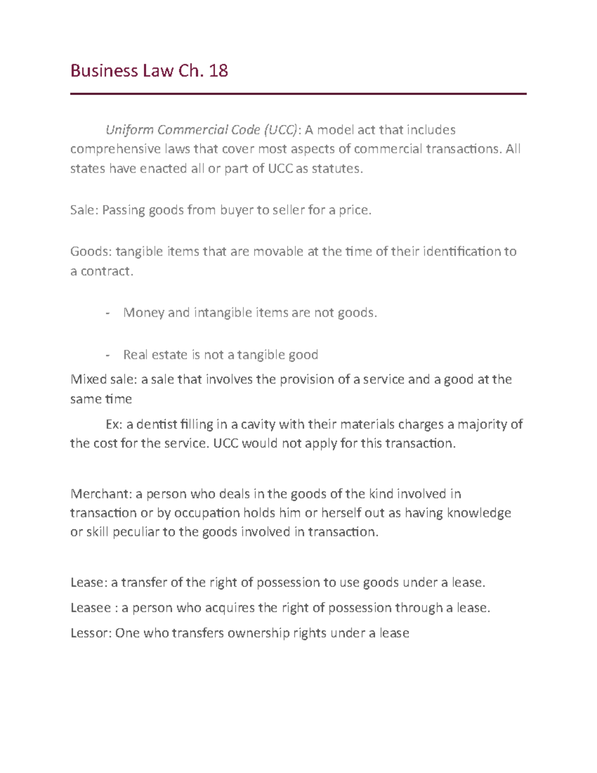 Business Law Ch 18 - online course - Business Law Ch. 18 Uniform ...