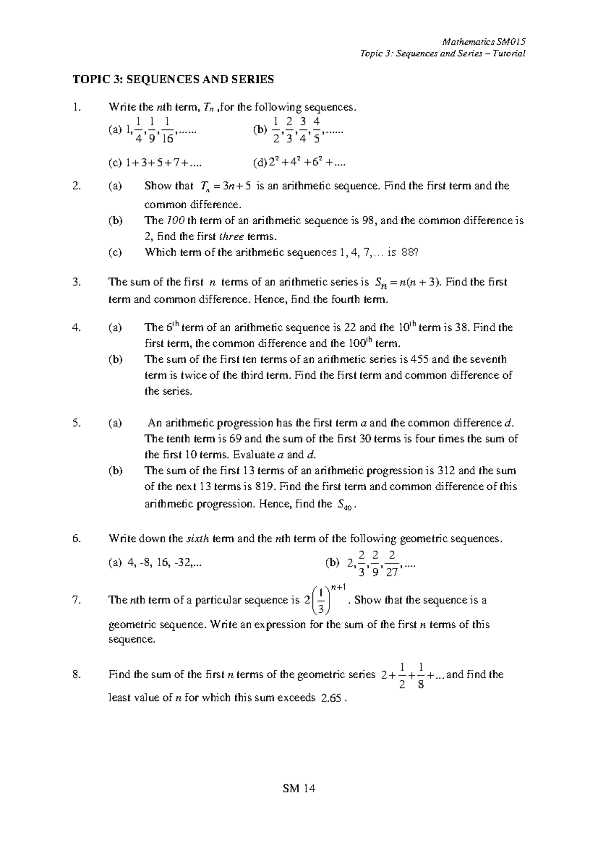 SM015 Topic 3 Tutorial( Student) - Topic 3: Sequences and Series ...