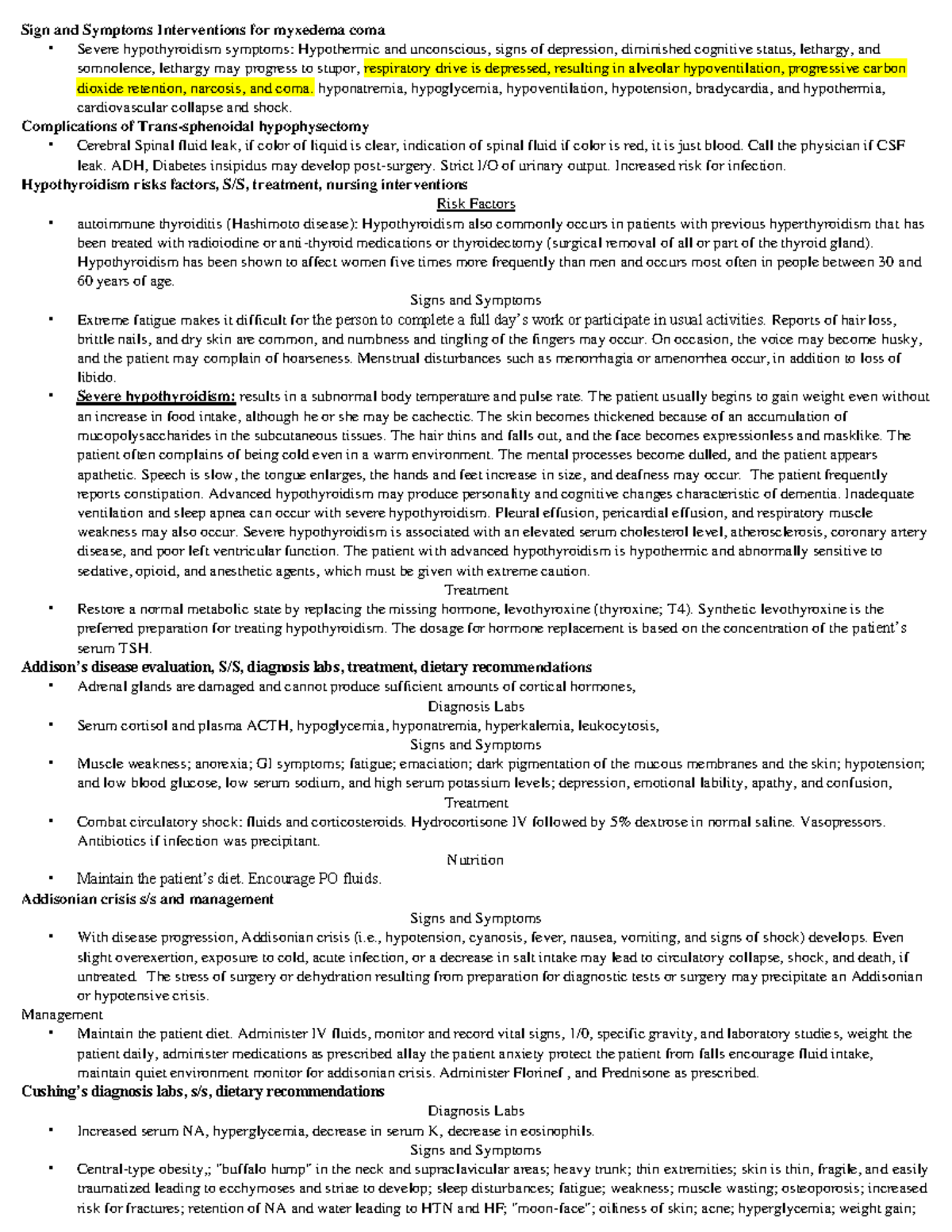 Test 2 Study guide 1 - lecture notes - Sign and Symptoms Interventions ...