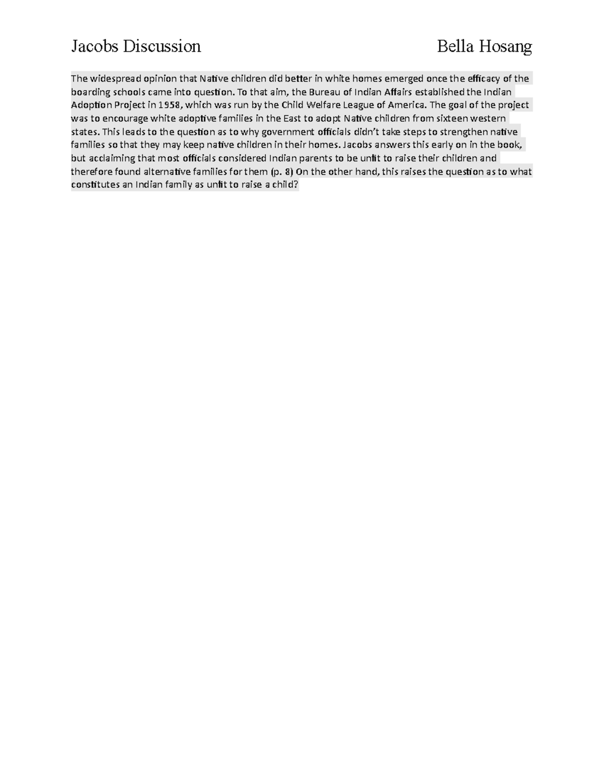 Jacobs Discussion - A response to a reading we used in class - Jacobs ...
