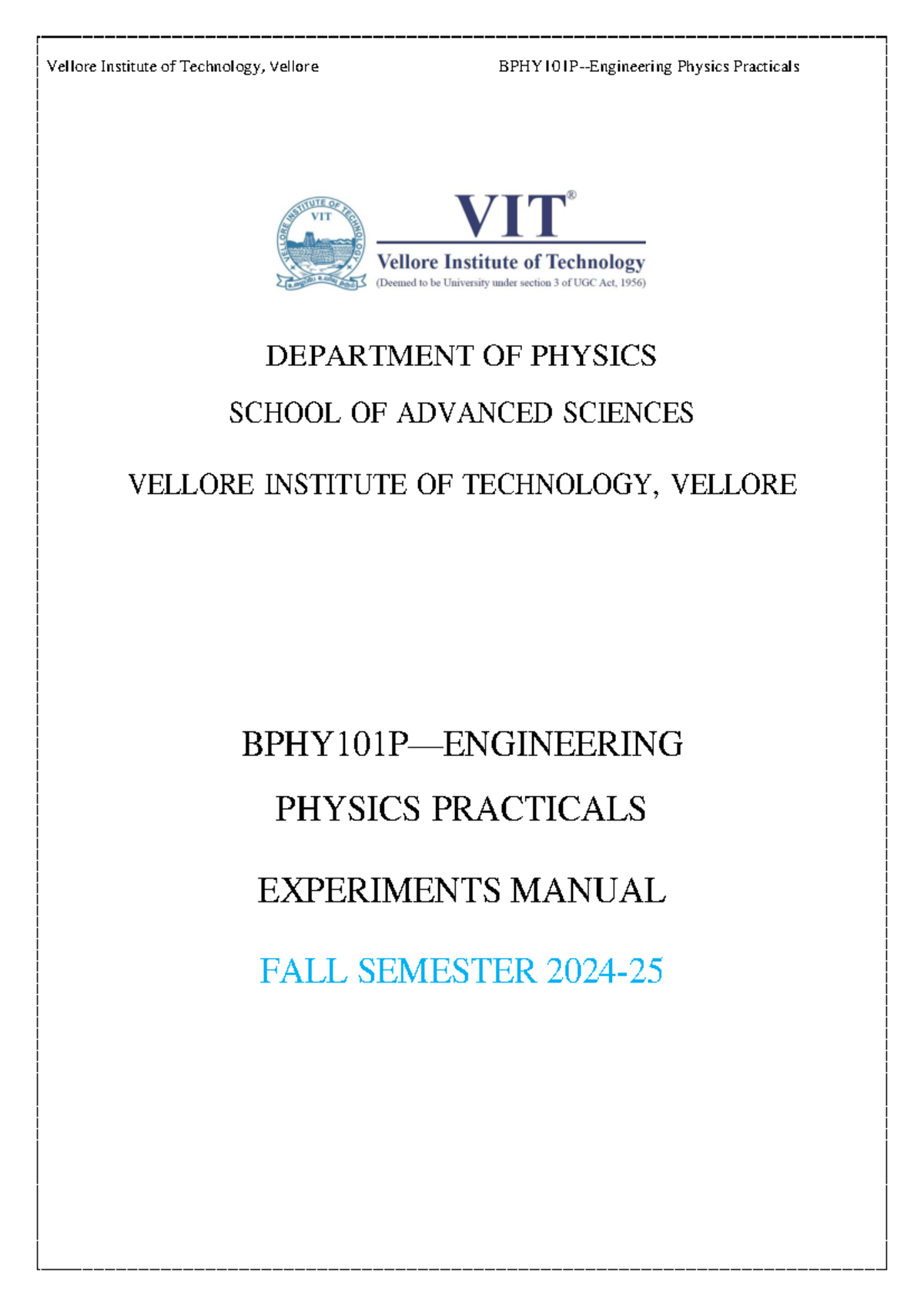 Engineering Physics Practicals - DEPARTMENT OF PHYSICS SCHOOL OF ...