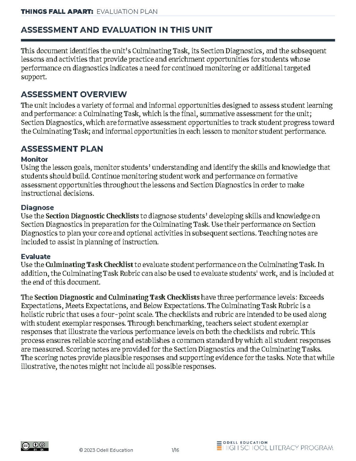 TFA Odell evaluation plan - THINGS FALL APART: EVALUATION PLAN ...
