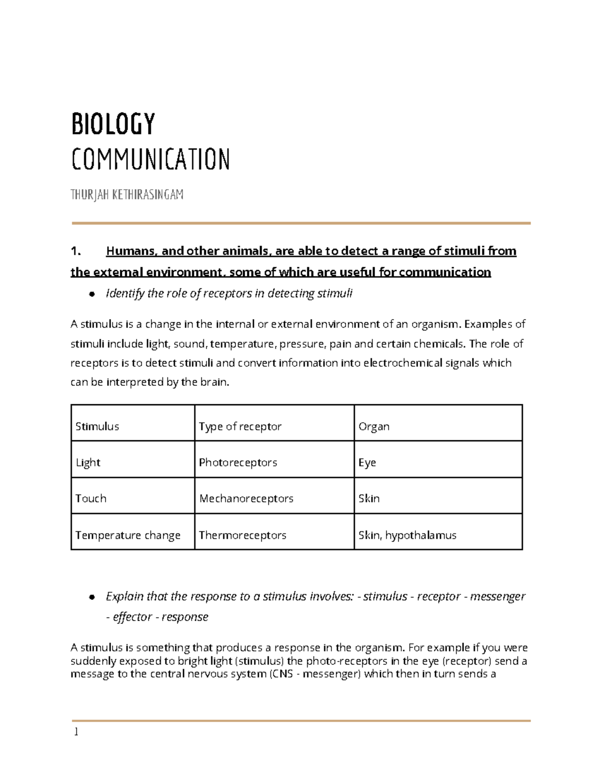 Biology- Communication Notes - BIOLOGY COMMUNICATION THURJAH ...