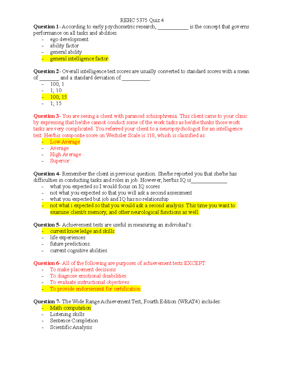REHC 5375 Quiz 4 - Chapter Notes - REHC 5375 Quiz 4 Question 1 ...