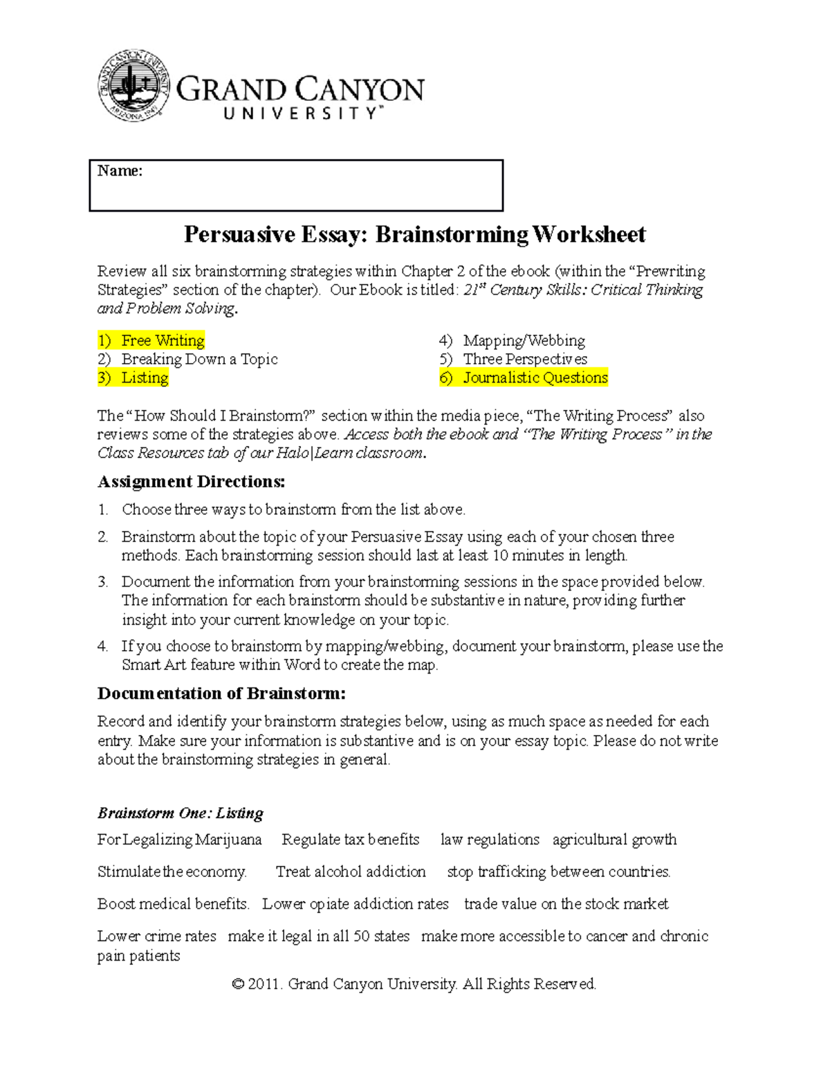 PHI105 T2 Brainstorming Worksheet 4 13 2023 - Name: Persuasive Essay ...