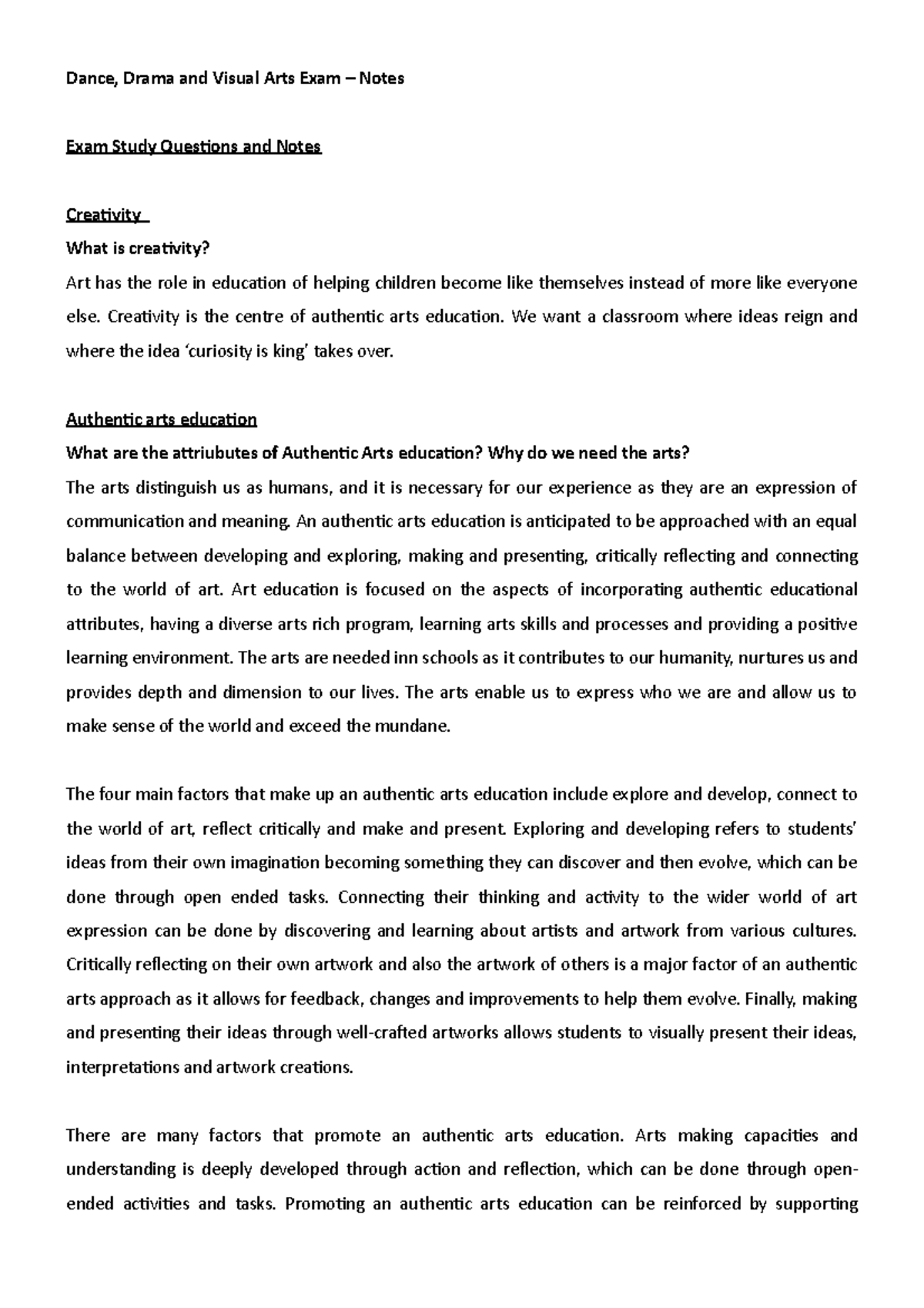 DDVA Course Revision - Dance, Drama and Visual Arts Exam – Notes Exam ...