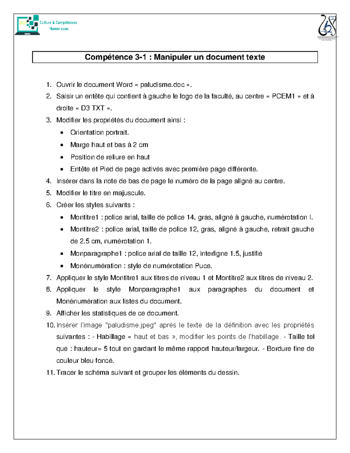 D3-TXT - hhhdfh - Compétence 3-1 : Manipuler un document texte 1. Ouvrir le document Word ...