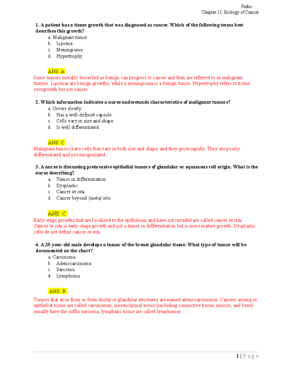 Ch 11 edited - Study these for exams - Chapter 11: Biology of Cancer A ...