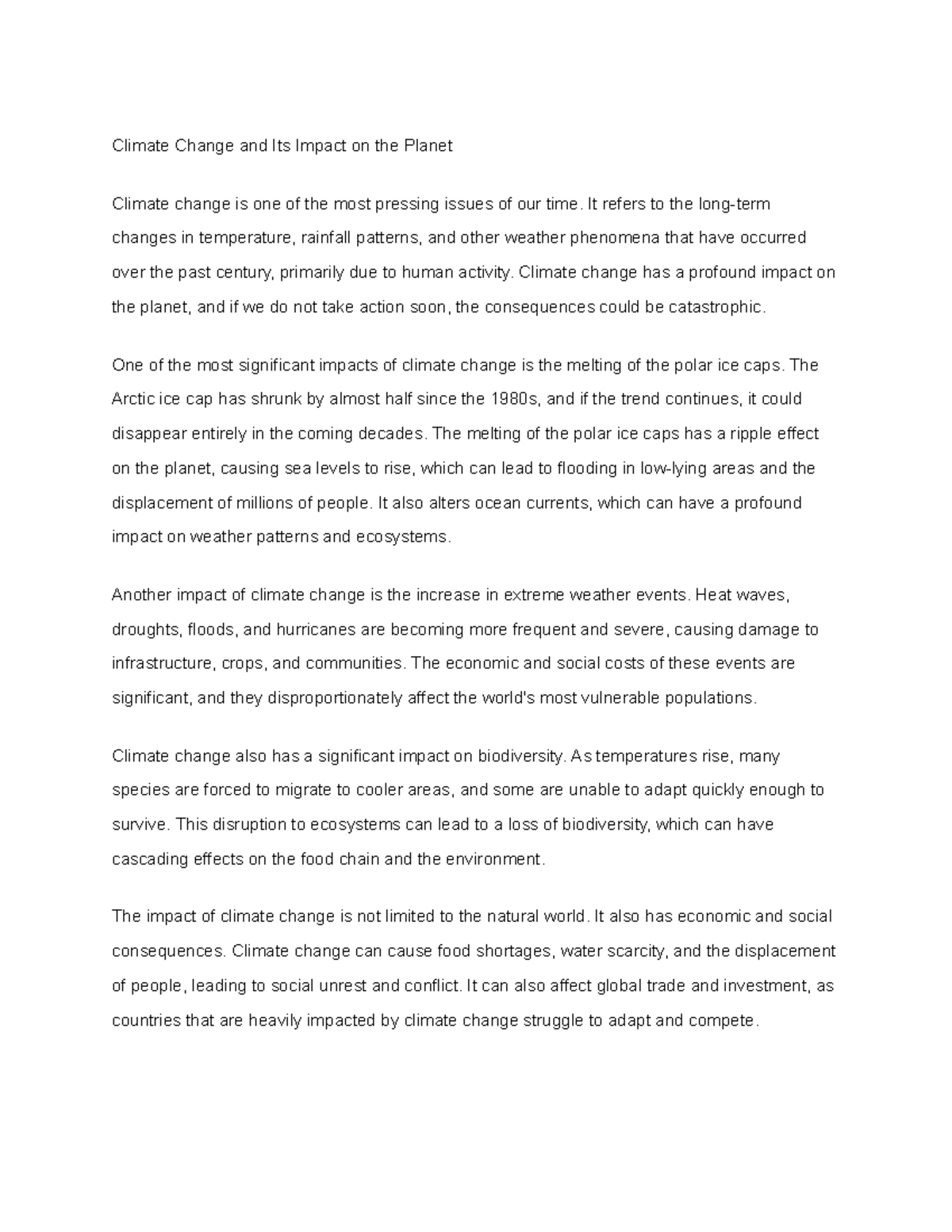 Climate Change and Its Impact on the Planet - It refers to the long ...