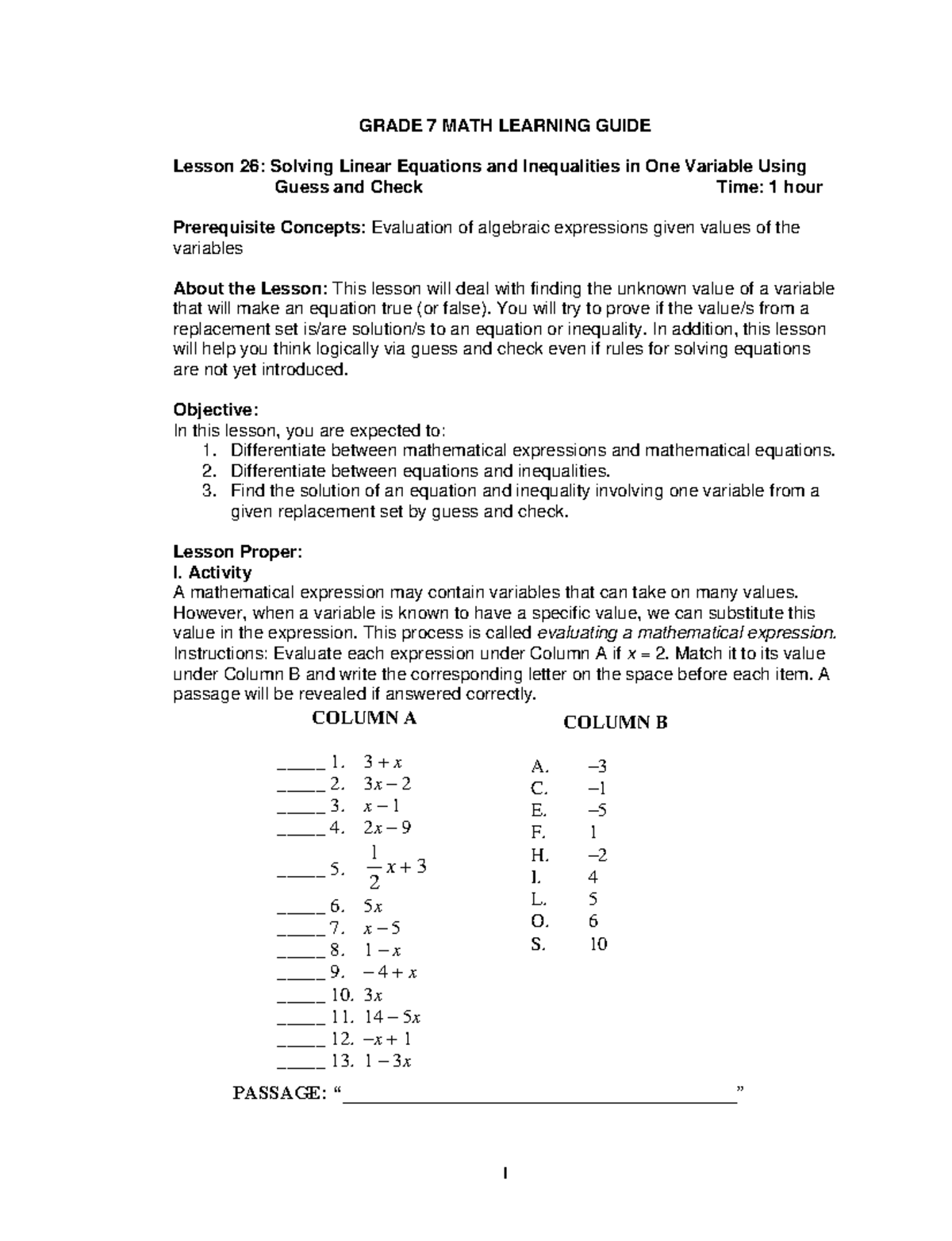 Math vii learners materials q3 - GRADE 7 MATH LEARNING GUIDE Lesson 26 ...
