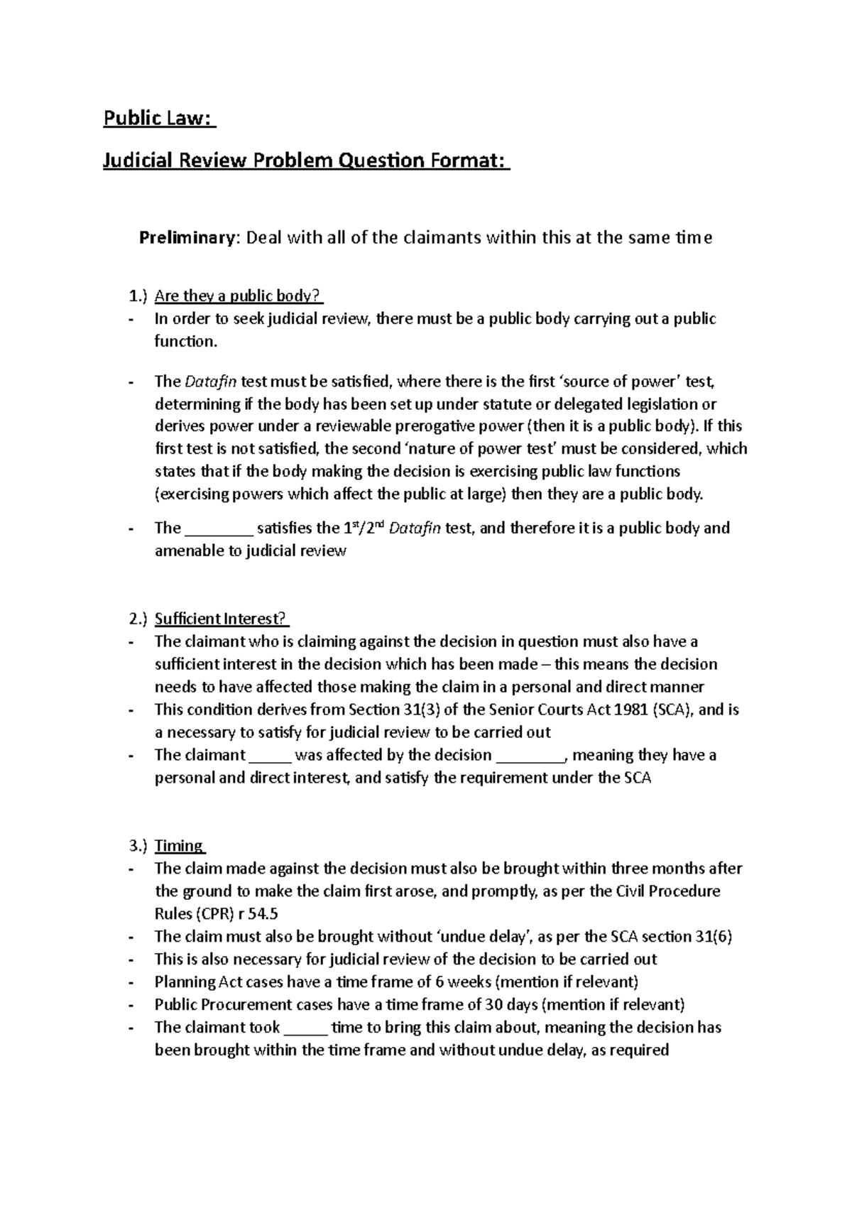 Public Law: Judicial Review Problem Question Format - Studocu