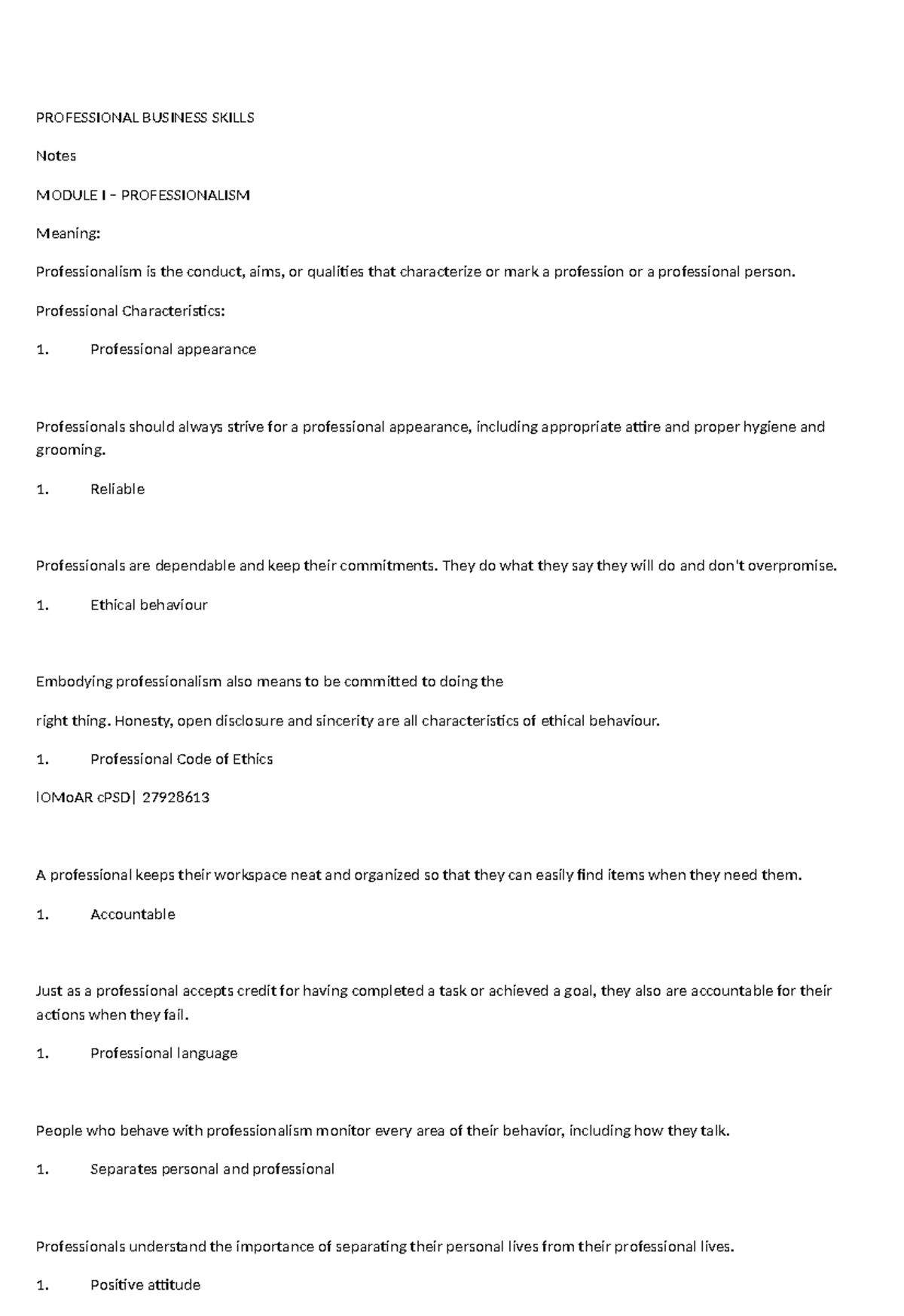 Professional Business Skills - PROFESSIONAL BUSINESS SKILLS Notes ...