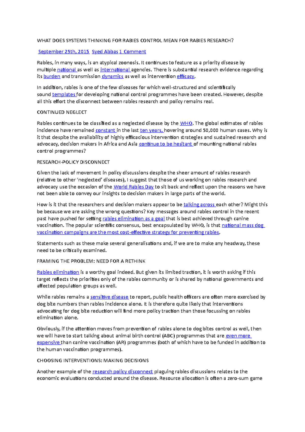 WHAT DOES Systems Thinking FOR Rabies Control MEAN FOR Rabies Research ...