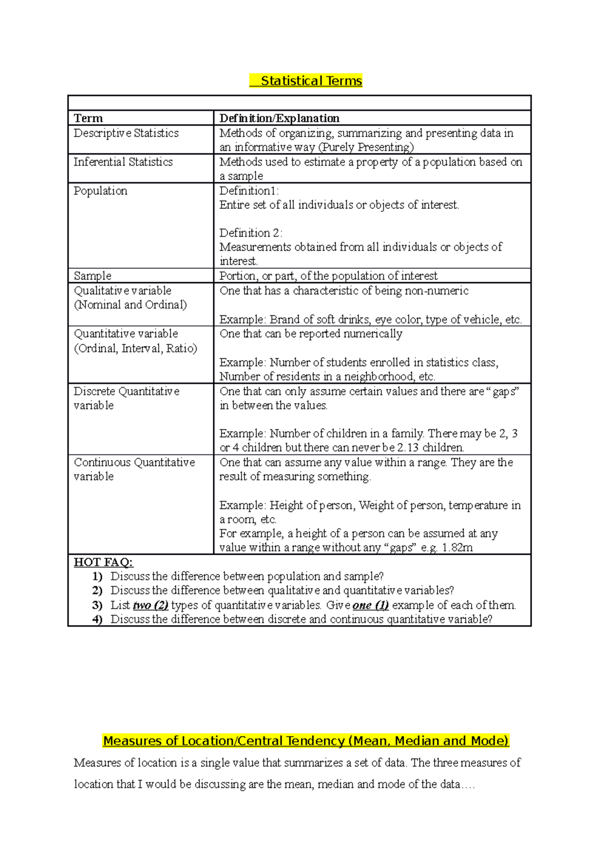 Stats Cheat Sheet Final - Statistical Terms Term Definition/Explanation ...