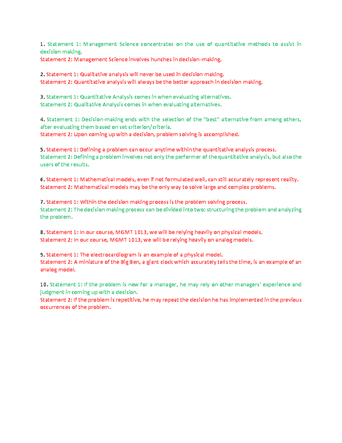 Midterm Quiz 1 answers - J kqbxoqbxlqblxb - Statement 1: Management ...
