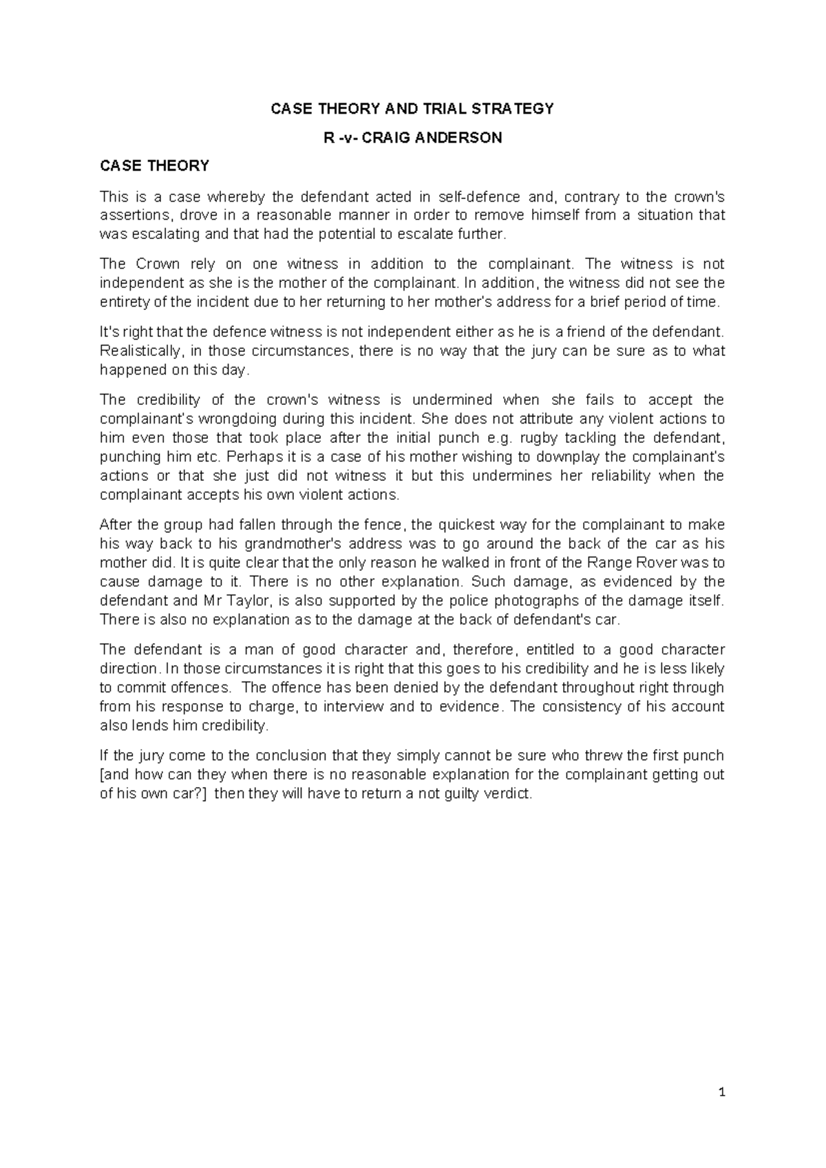 BTC Consolidation XIC Case Theory and XIC Trial Strategy Note - CASE ...