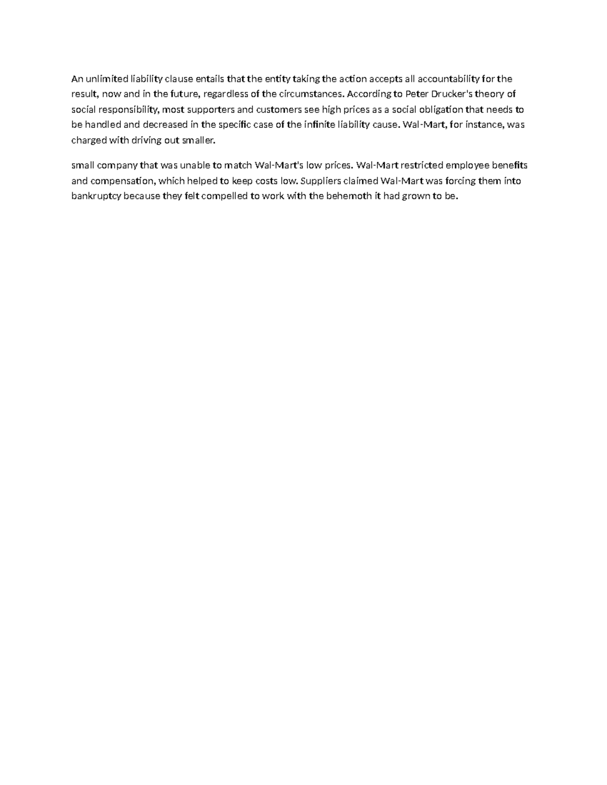Essay - An unlimited liability clause entails that the entity taking ...
