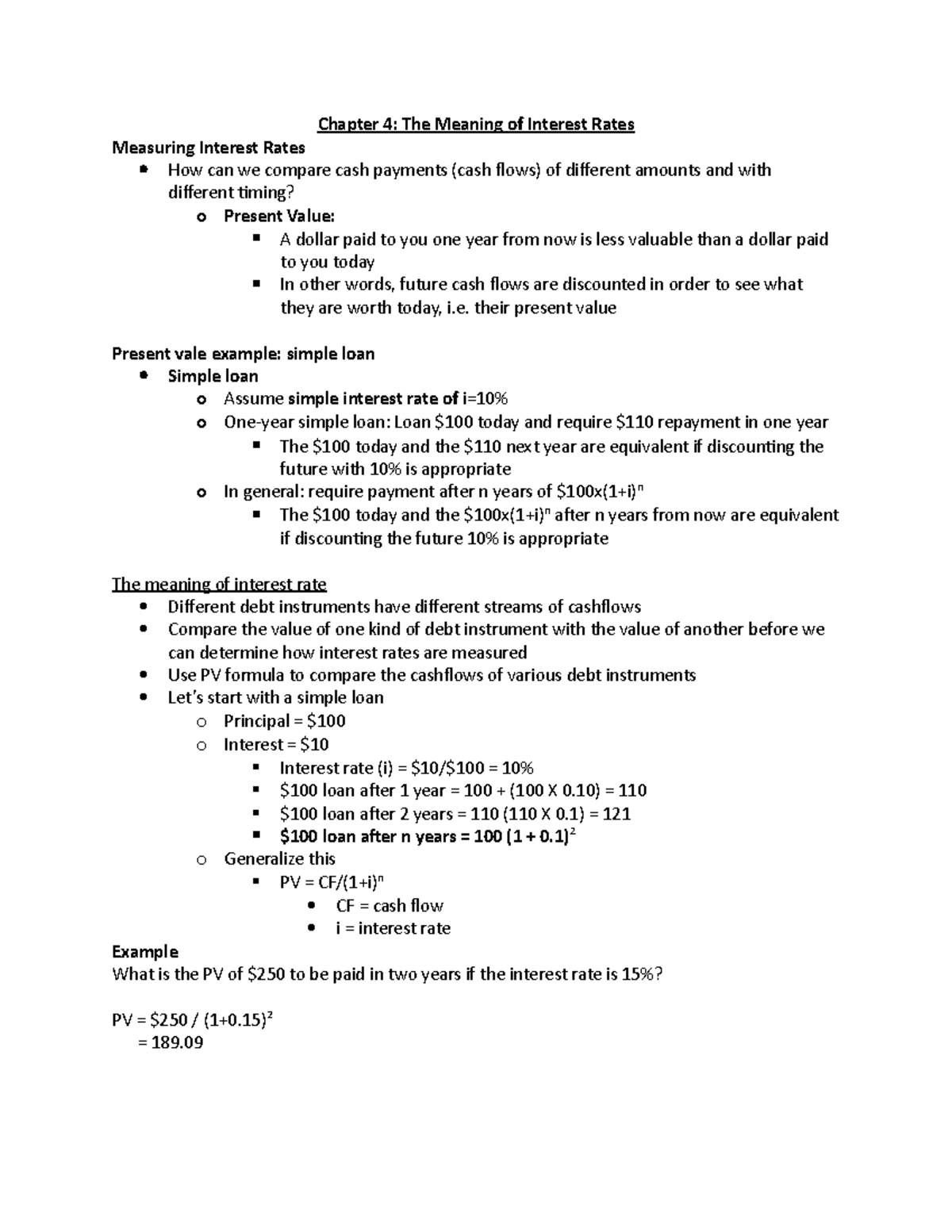 Chapter 4 - lecture notes - Chapter 4: The Meaning of Interest Rates ...