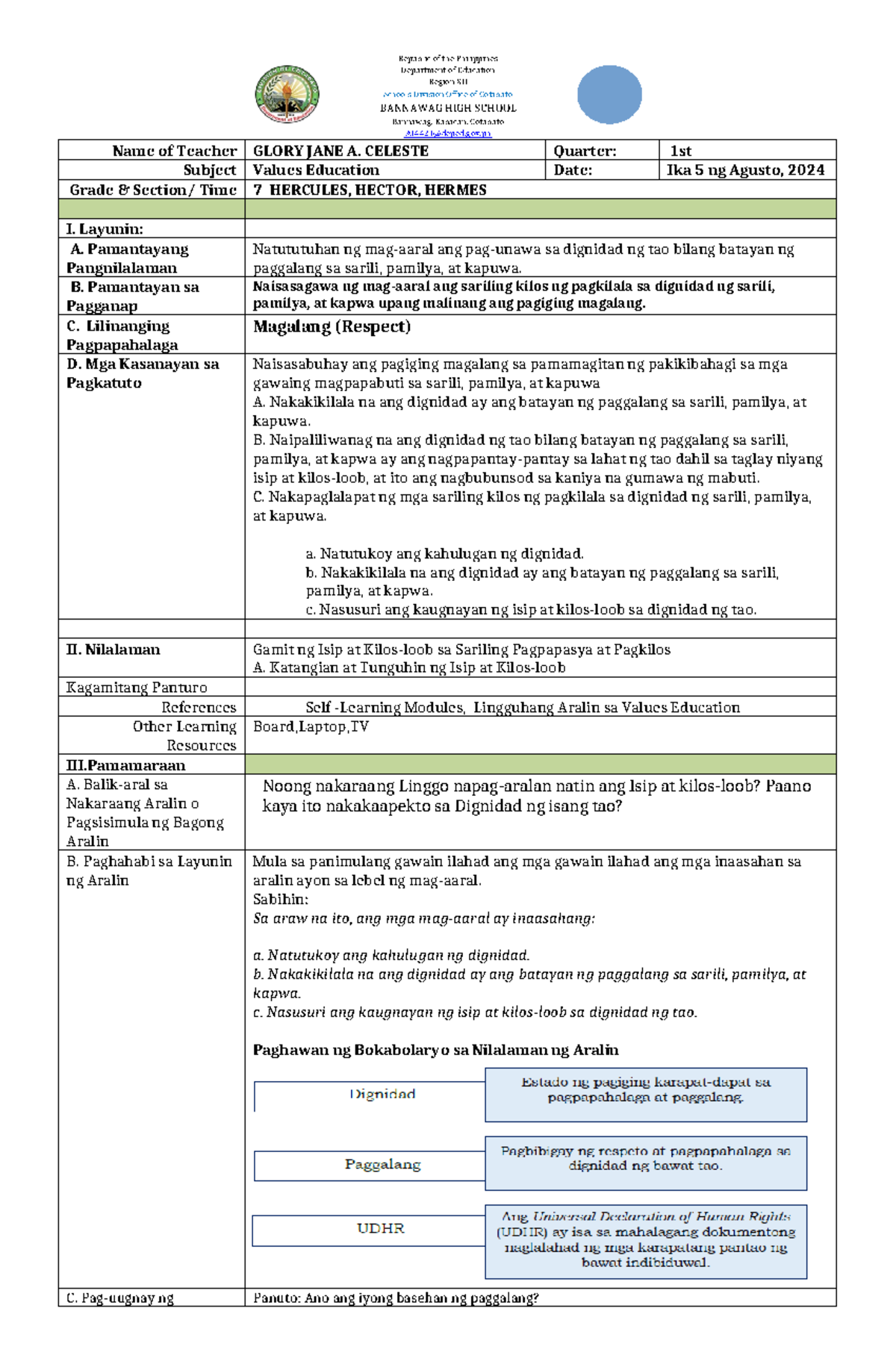 VE 7 Q1 WEEK 2 - matatag cur - Republic of the Philippines Department ...