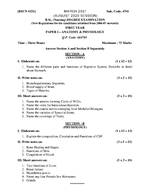 Bsc nursing first year Question paper - nutrition and Biochemistery - [BSCN 0321] M ARCH 2 0 2 1 ...