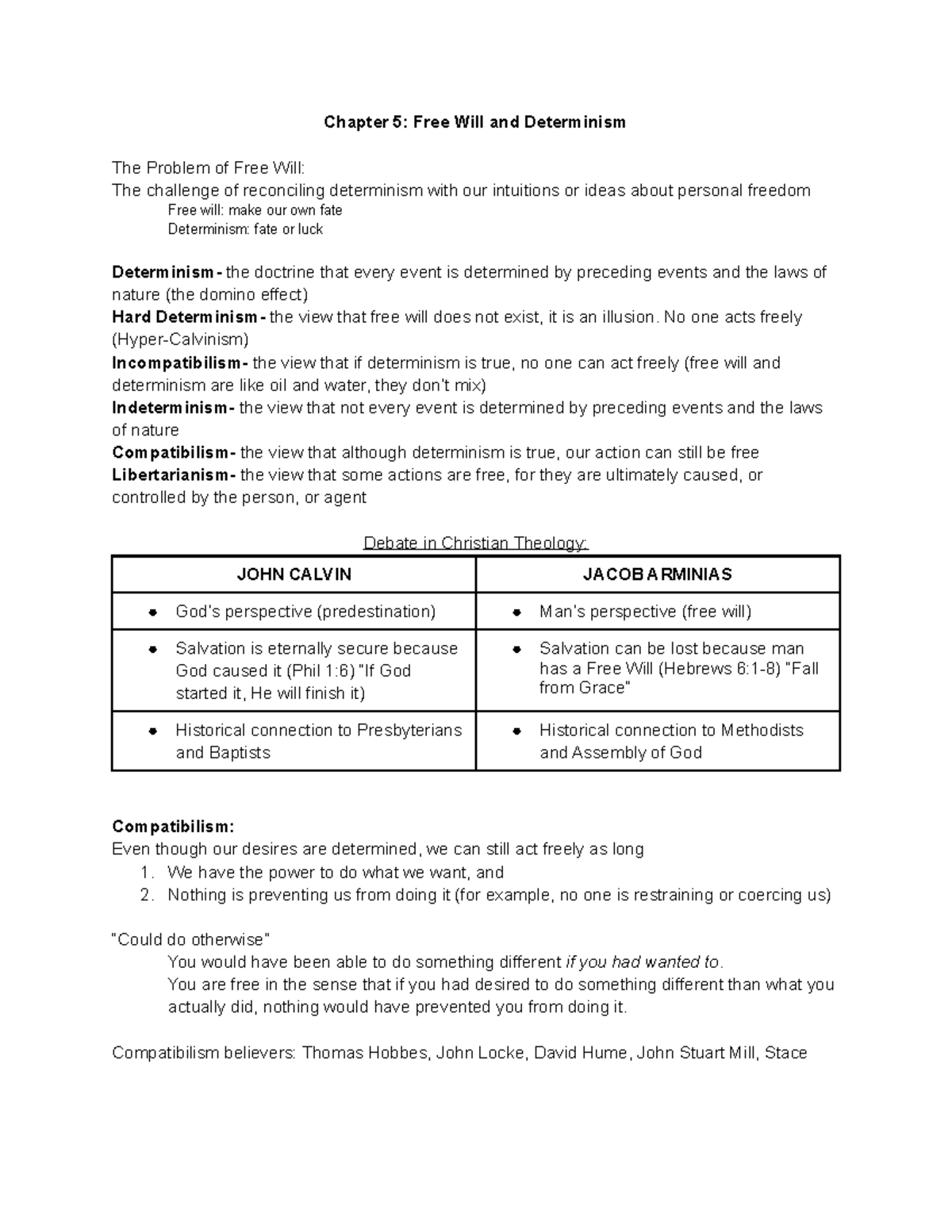 Chapter 5 - Chapter 5: Free Will and Determinism The Problem of Free ...
