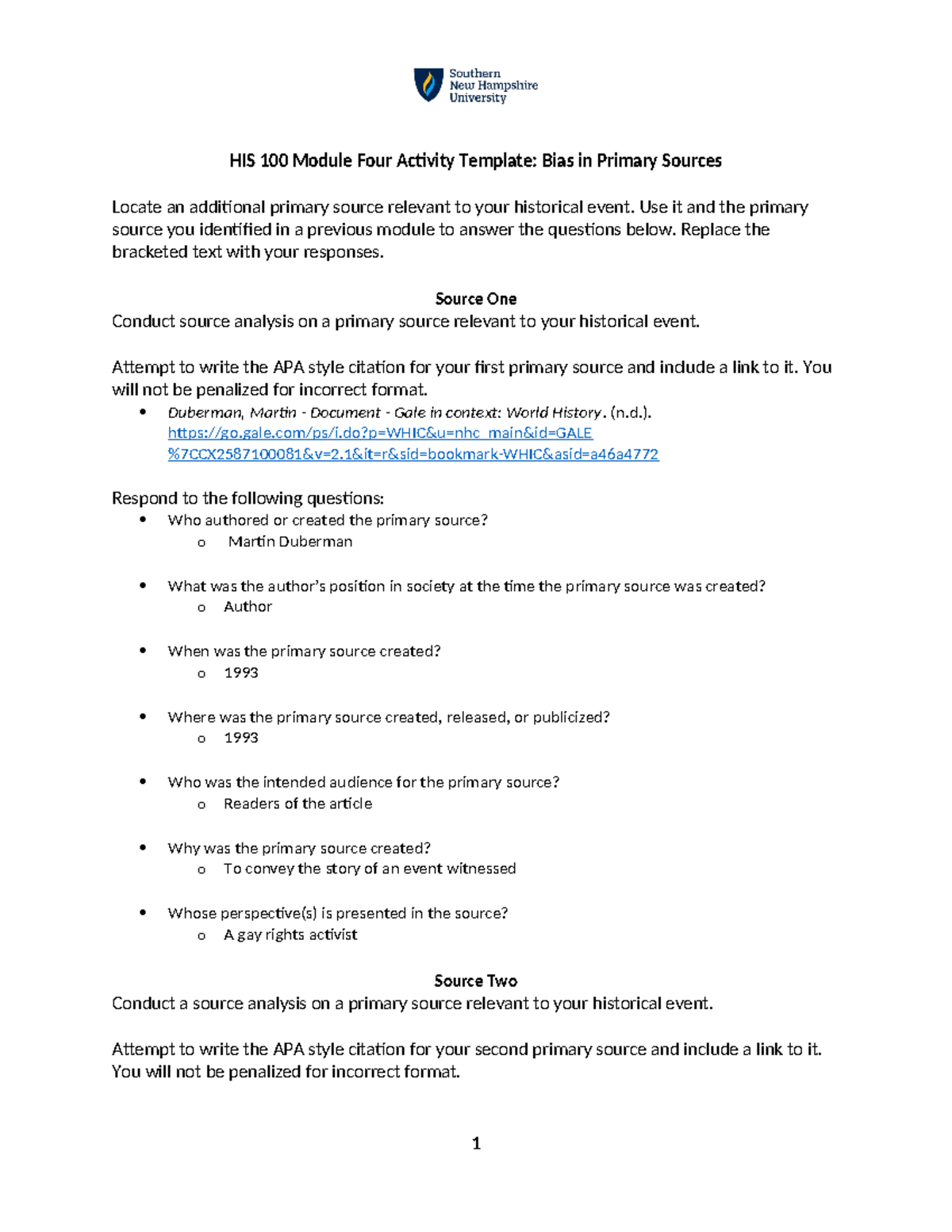 HIS 100 Module Four Activity Bias Template Part 1 - HIS 100 Module Four ...