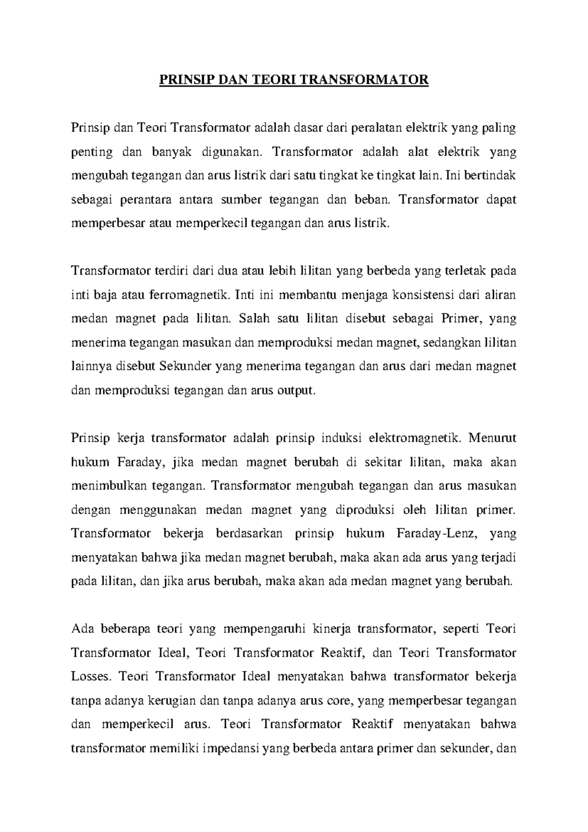 Prinsip DAN Teori Transformator - PRINSIP DAN TEORI TRANSFORMATOR Prinsip dan Teori ...