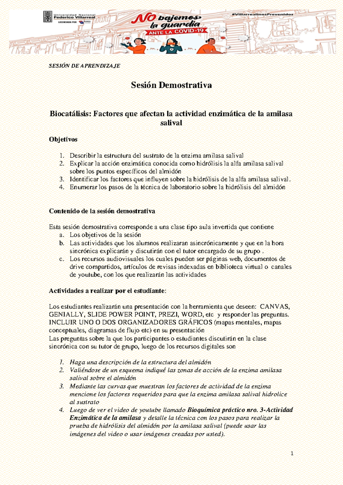 Biocatalisis factores que afectan la actividad enzimática - 1 SESIÓN DE ...