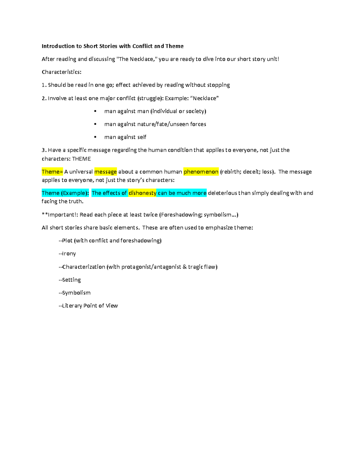 Introduction to Short Stories with Conflict and Theme - The message ...