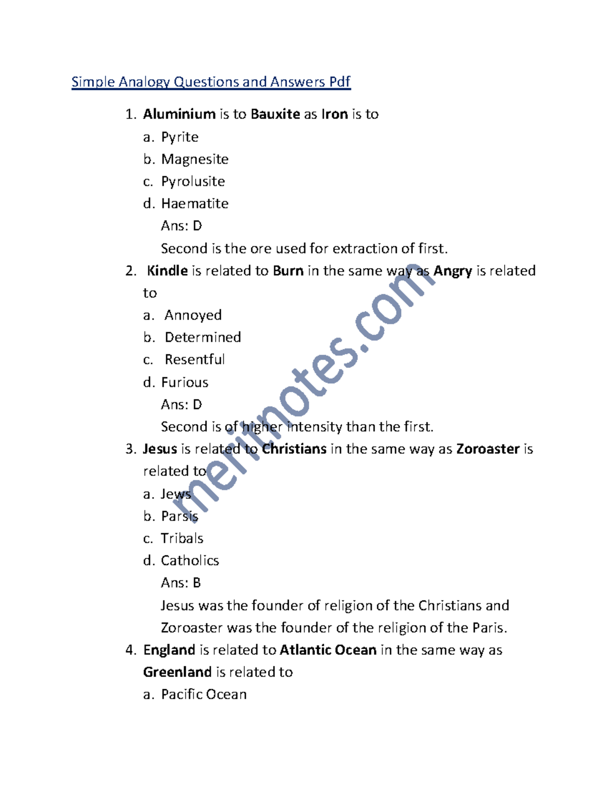 Simple analogy questions answers - Simple Analogy Questions and Answers ...