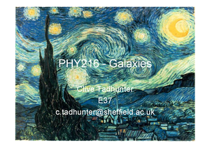 PHY216 L17 - Lecture Notes - PHY216 - Galaxies Clive Tadhunter E c ...