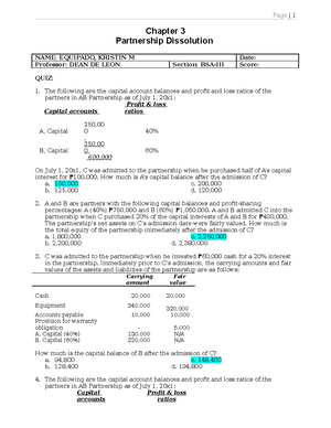 Chapter 3 - Partnership Dissolution - Chapter 3 Partnership Dissolution NAME: Date: Professor ...