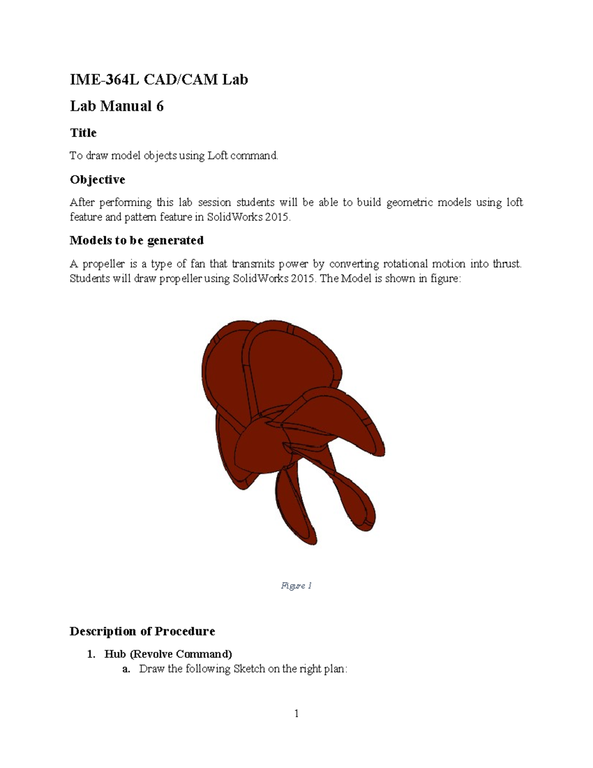 Lab Manual 5 - IME-364L CAD/CAM Lab Lab Manual 6 Title To draw model ...