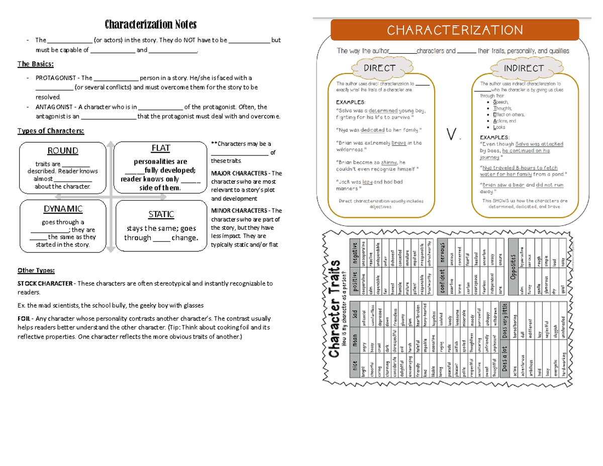 Characterization notes with traits - Characterization Notes - The ...