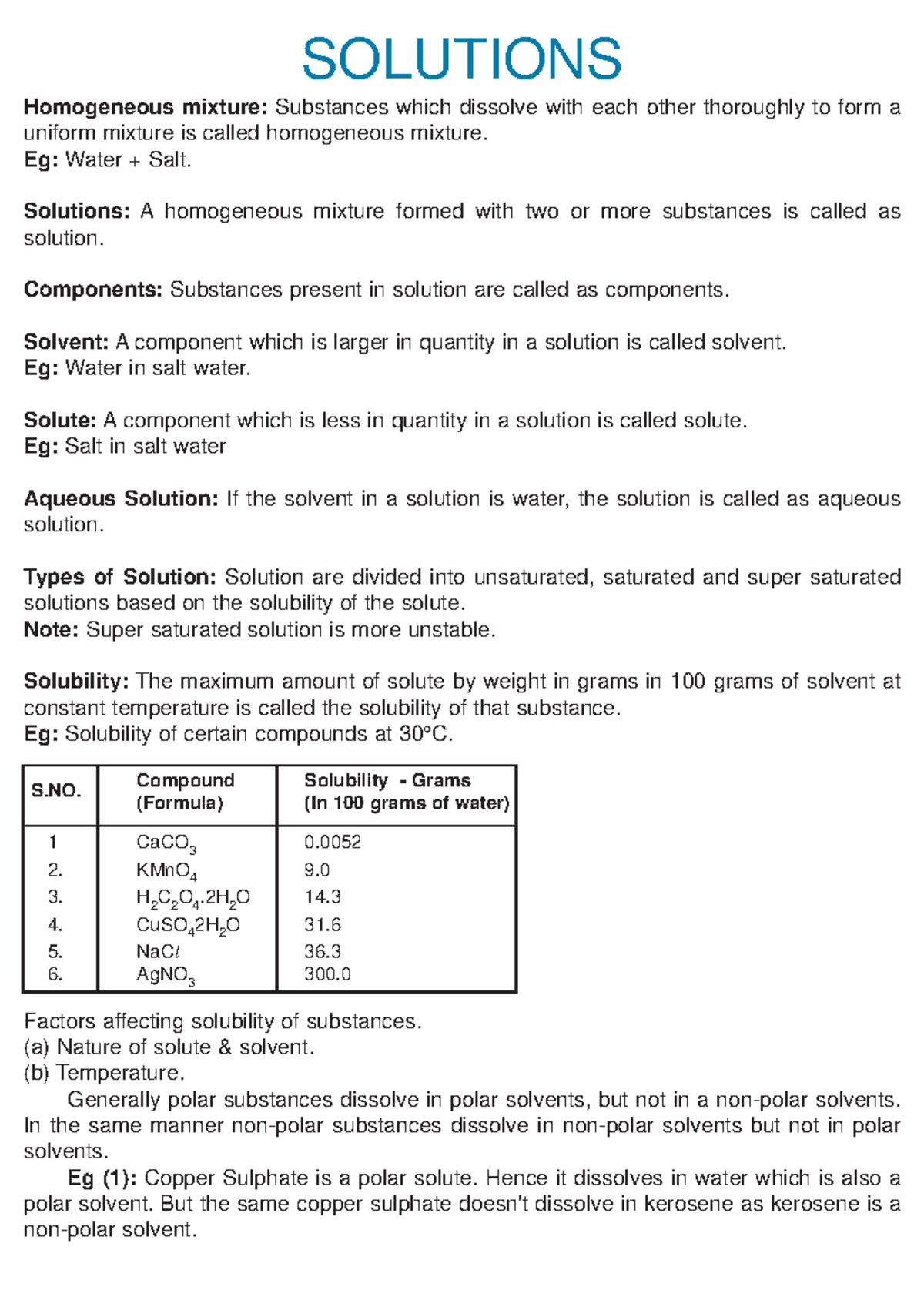 chemistry Solutions - Homogeneous mixture: Substances which dissolve ...