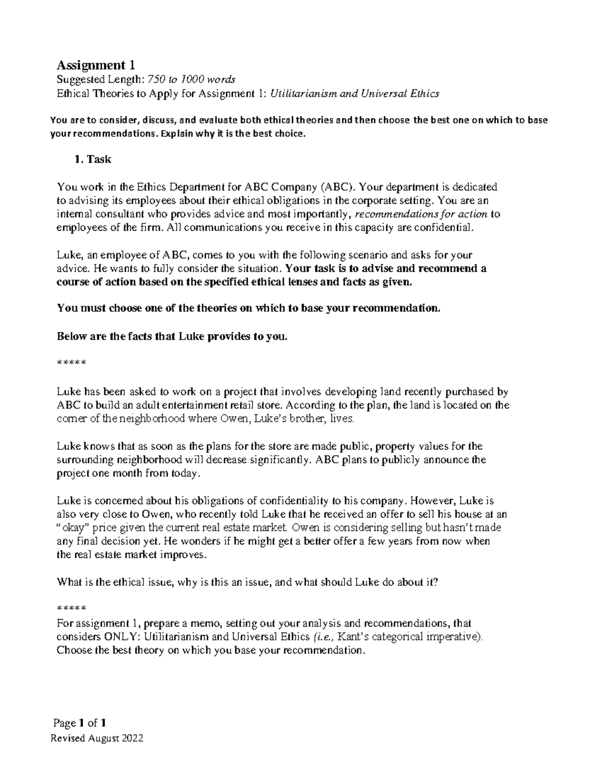 Assignment 1 Task revised SP23-1 - Revised August 2022 Assignment 1 Suggested Length: 750 to ...