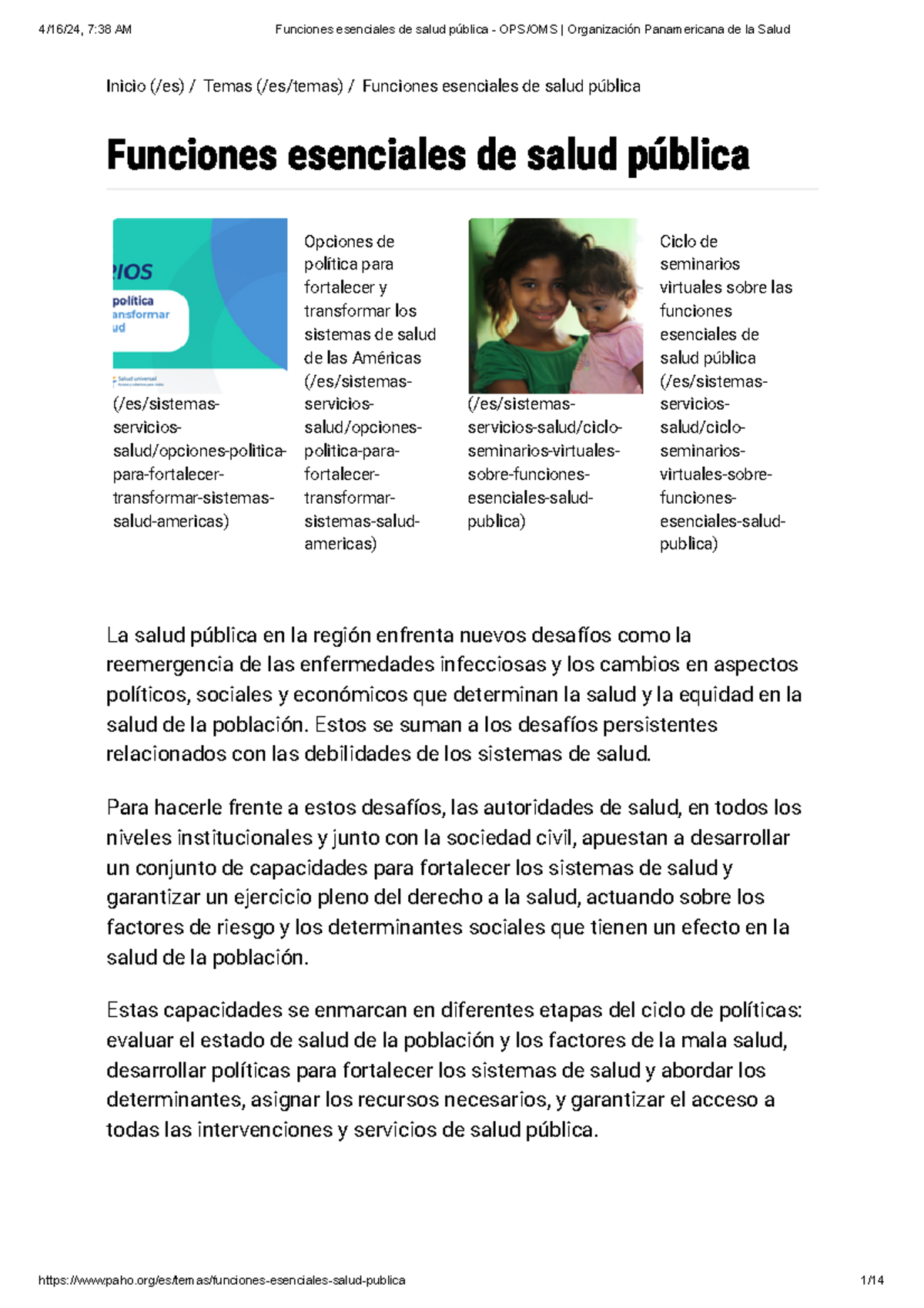 Paper - Funciones esenciales de salud pública - OPS OMS Organización Panamericana de la Salud ...