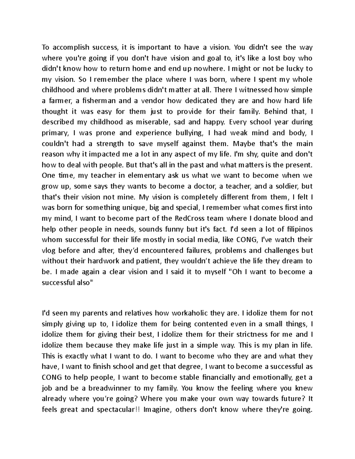 Speech - my answer - To accomplish success, it is important to have a ...