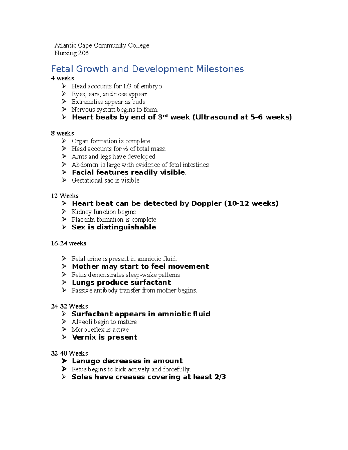 Sp19Fetal Milestones - Development milestone - Atlantic Cape Community ...