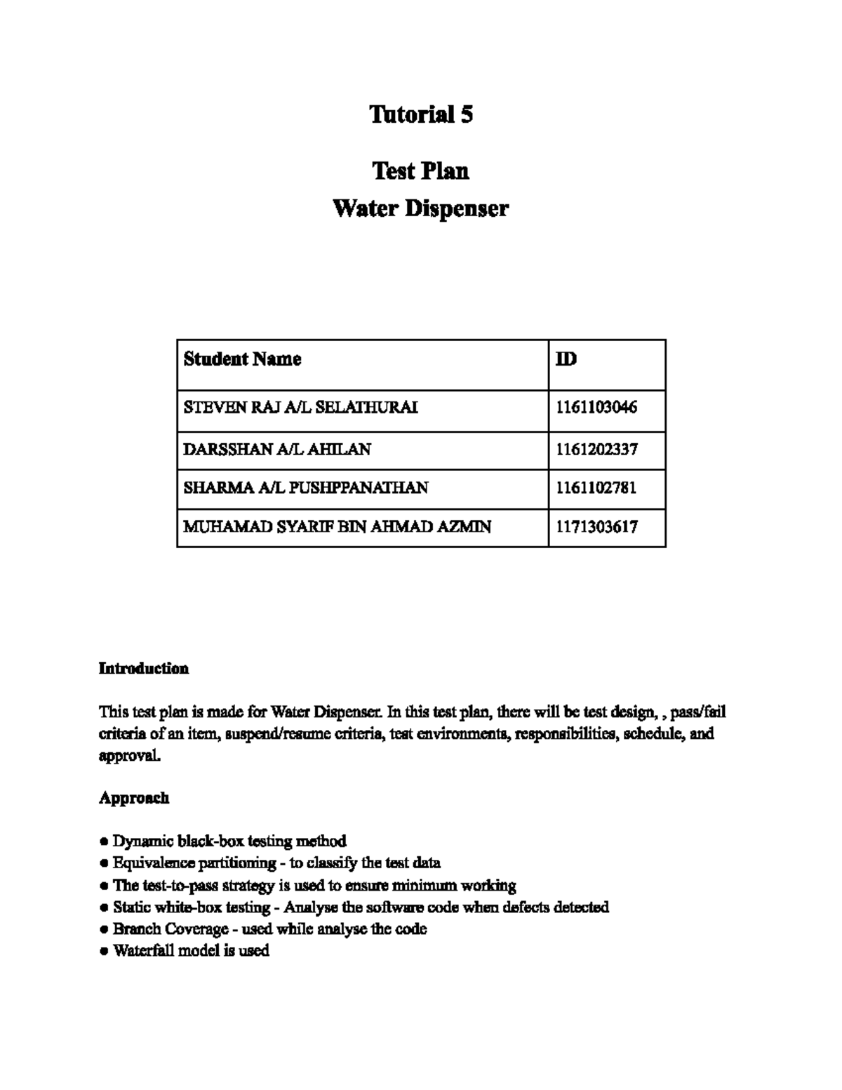 Test Plan Water Dispenser - Software Engineering - Studocu