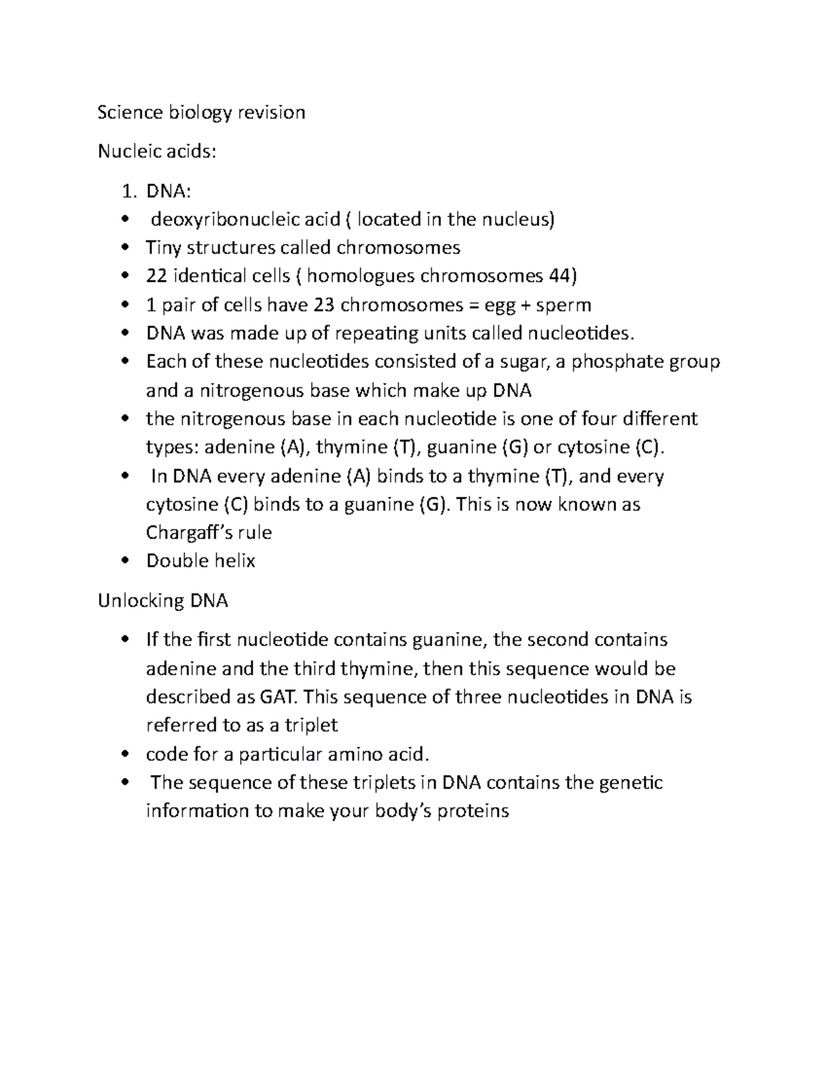 Science biology revision - Science biology revision Nucleic acids: DNA ...